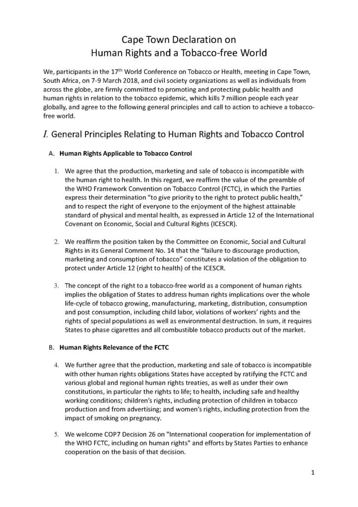 Cape Town Declaration on Human Rights and a Tobacco-free World – ASH ...
