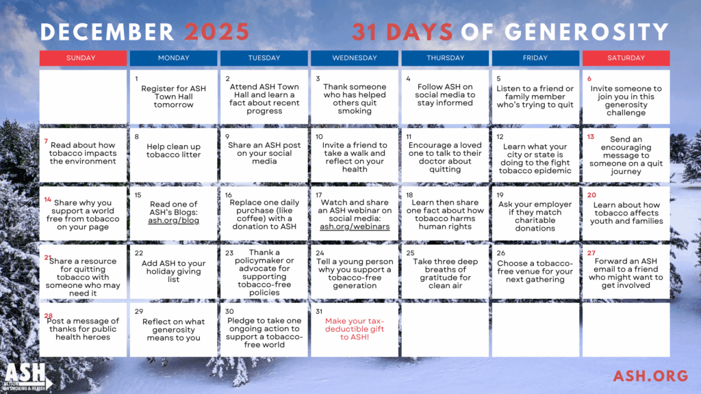 Join ASH’s 31 Days of Generosity Challenge – ASH > Action on Smoking ...