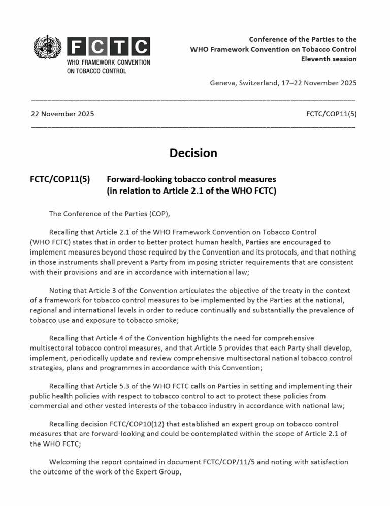 FCTC COP11: Article 2.1 (Forward-Looking Measures) Decision – ASH ...
